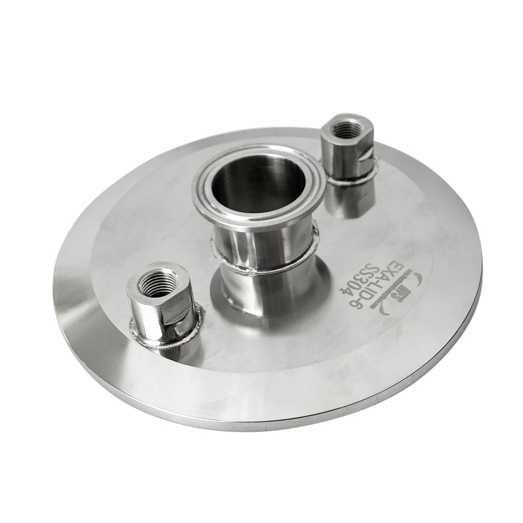 6" Tri Clamp Lid w/ 6" TC x 1.5" TC x (2) 1/4" FNPT Stainless Steel 30 ...